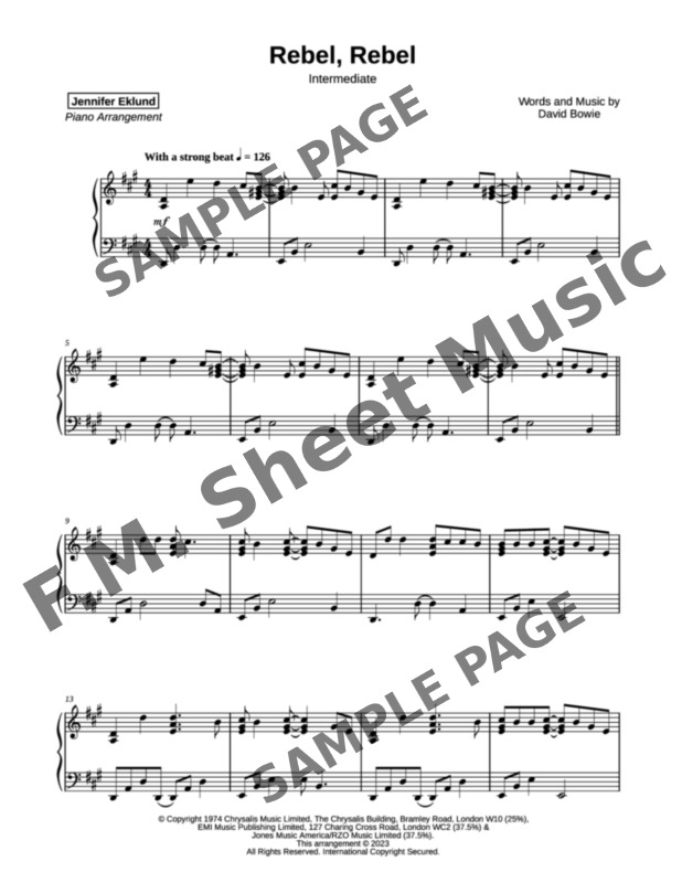 Rebel, Rebel (Intermediate Piano) By David Bowie - F.M. Sheet Music ...