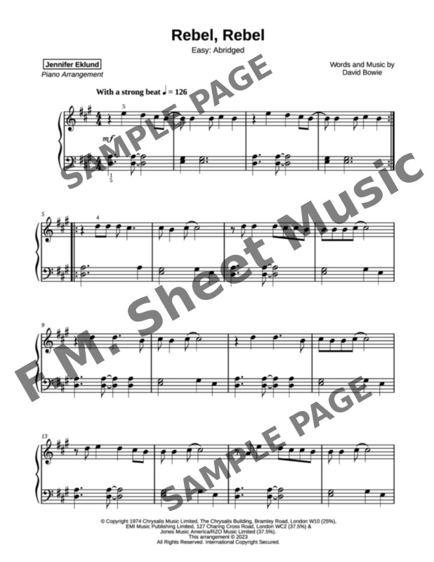 Rebel, Rebel (Easy Piano) By David Bowie - F.M. Sheet Music - Pop ...