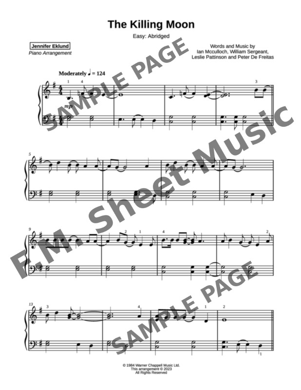 The Killing Moon (Easy Piano) By Echo & The Bunnymen - F.M. Sheet Music ...
