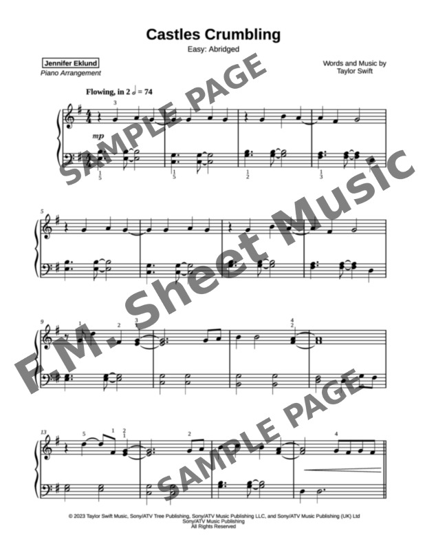 Castles Crumbling (Easy Piano) By Taylor Swift - F.M. Sheet Music - Pop ...