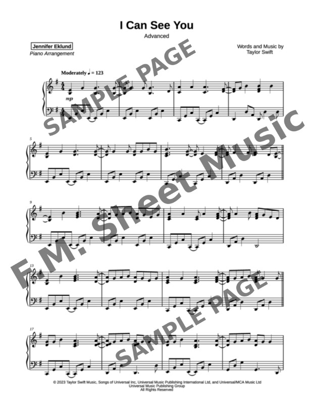 I Can See You (Advanced Piano) By Taylor Swift - F.M. Sheet Music - Pop ...
