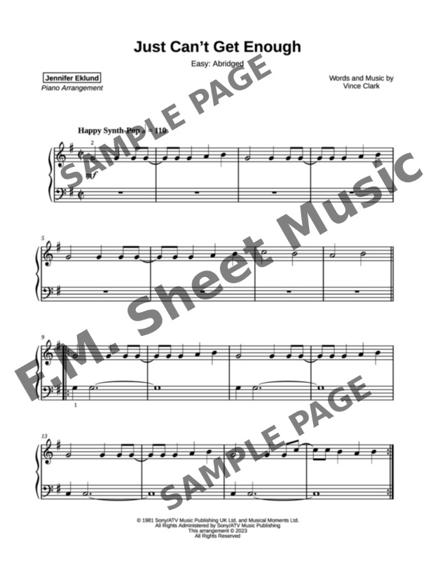 Just Can't Get Enough (Easy Piano) By Depeche Mode - F.M. Sheet Music ...