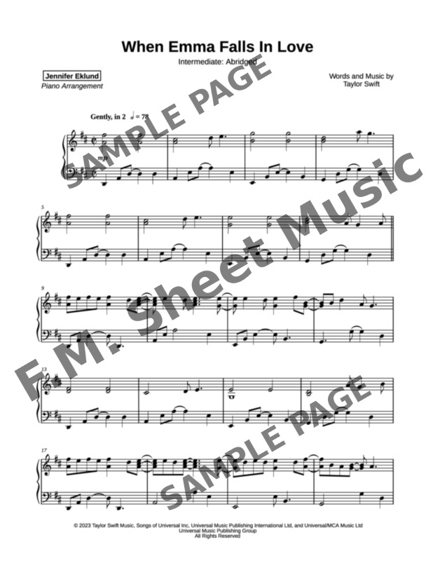 When Emma Falls In Love (Intermediate Piano) By Taylor Swift - F.M ...