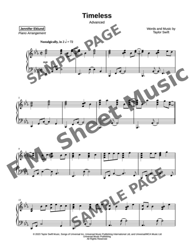 Timeless (Advanced Piano) By Taylor Swift - F.M. Sheet Music - Pop ...