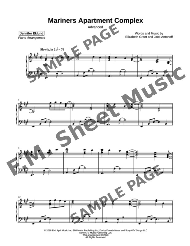 Mariners Apartment Complex (Advanced Piano) By Lana Del Rey - F.M ...