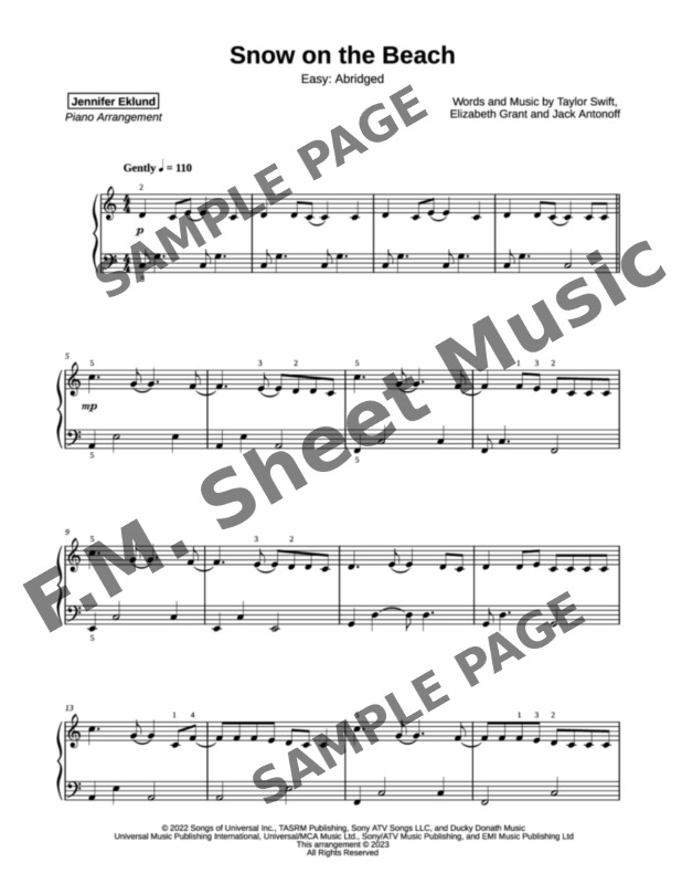 Snow on the Beach (Easy Piano) By Taylor Swift, Lana Del Rey - F.M ...