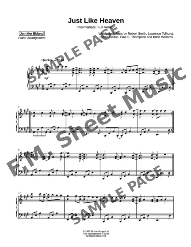 Just Like Heaven (Intermediate Piano) By The Cure - F.M. Sheet Music ...