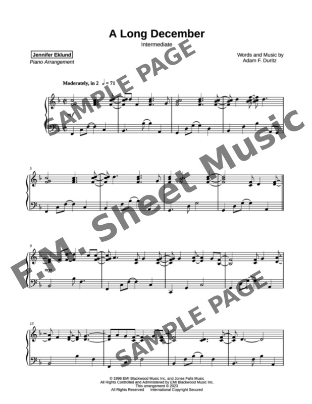 A Long December (Intermediate Piano) By Counting Crows - F.M. Sheet ...