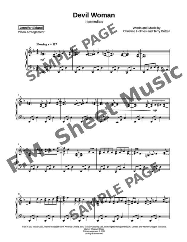 Devil Woman (Intermediate Piano) By Cliff Richard - F.M. Sheet Music ...