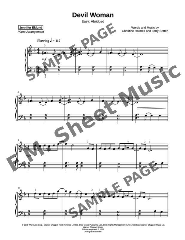 Devil Woman (Easy Piano) By Cliff Richard - F.M. Sheet Music - Pop ...