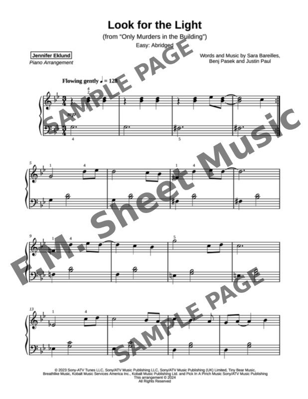 Look for the Light (Easy Piano) By Pasek and Paul - F.M. Sheet Music ...