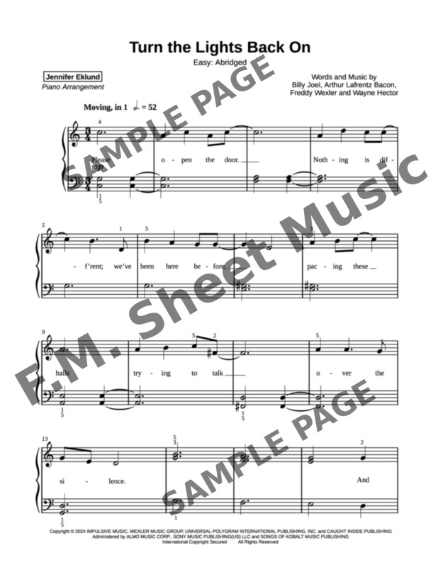 Turn the Lights Back On (Easy Piano) By Billy Joel - F.M. Sheet Music ...