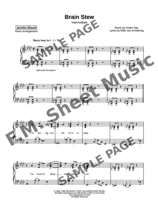 Brain Stew (Intermediate) By Green Day - F.M. Sheet Music - Pop ...