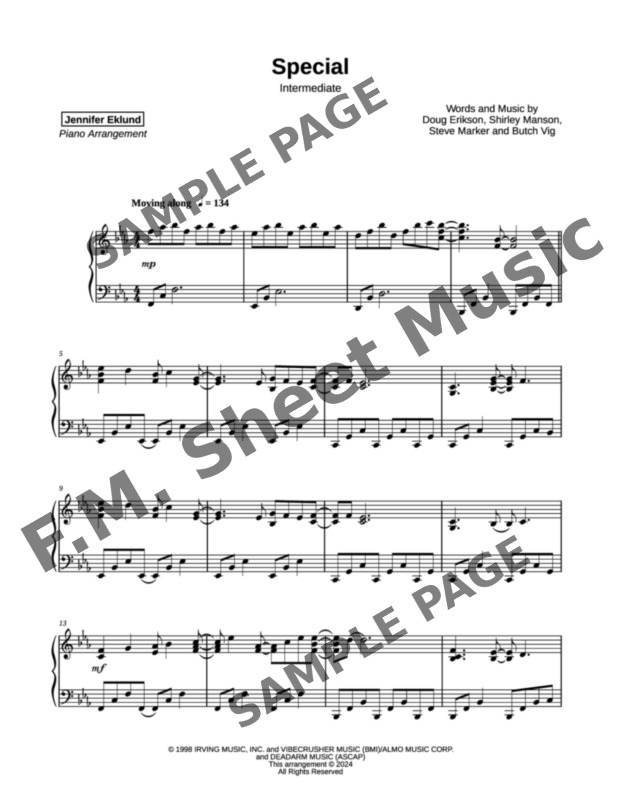 Special (Intermediate Piano) By Garbage - F.M. Sheet Music - Pop ...