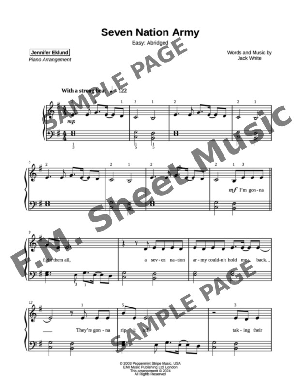 Seven Nation Army (Easy Piano) By The White Stripes - F.M. Sheet Music ...