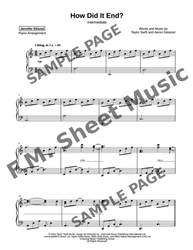 How Did It End? (Intermediate Piano) By Taylor Swift - F.M. Sheet Music ...