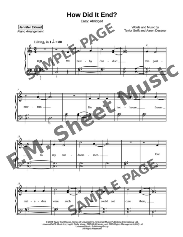 How Did It End? (Easy Piano) By Taylor Swift - F.M. Sheet Music - Pop ...