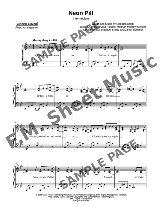 Neon Pill (Intermediate Piano) By Cage the Elephant - F.M. Sheet Music ...