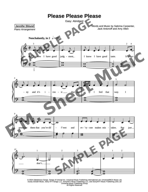 Please Please Please (Easy Piano) By Sabrina Carpenter - F.M. Sheet ...