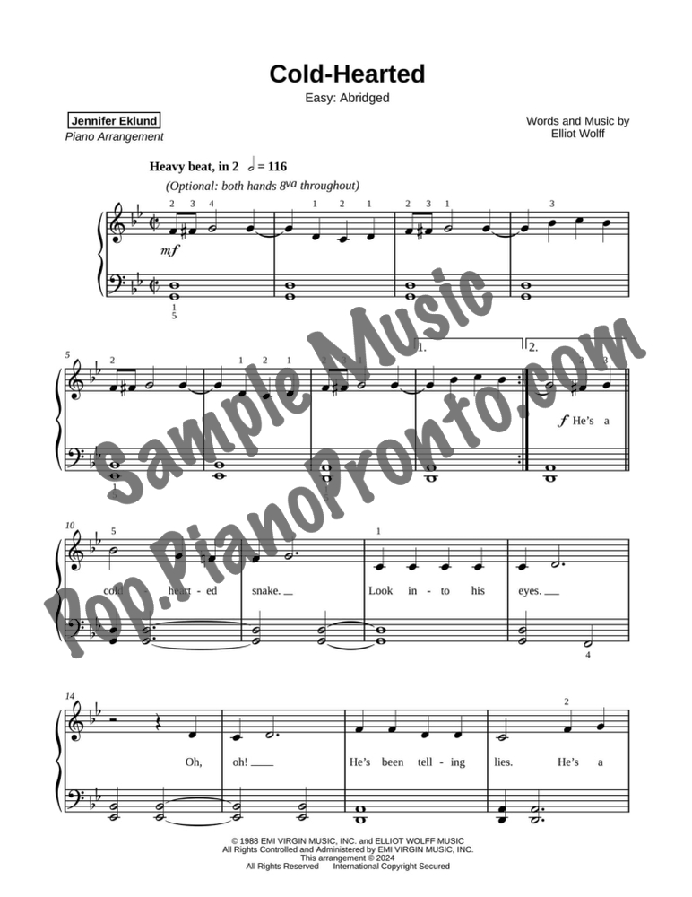 Cold-Hearted (Easy Piano) By Paula Abdul - F.M. Sheet Music - Pop ...