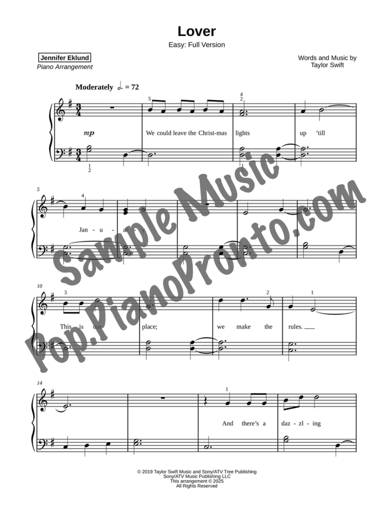 Lover (Easy Piano: Full Version) By Taylor Swift - F.M. Sheet Music ...