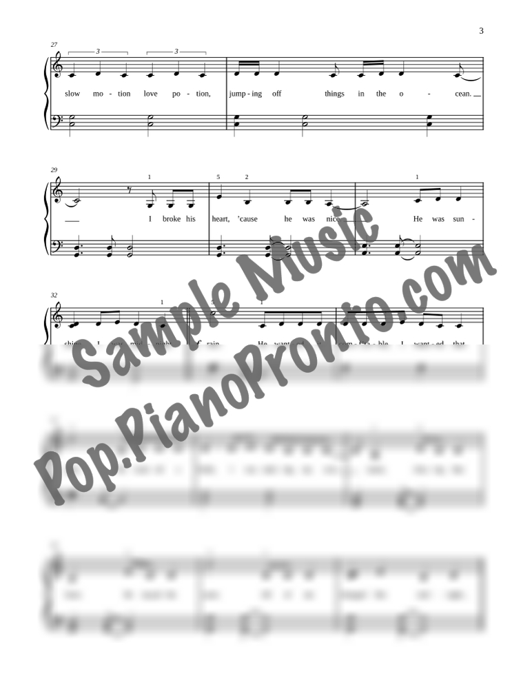 Midnight Rain (Early Intermediate Piano) By Taylor Swift - F.M. Sheet ...