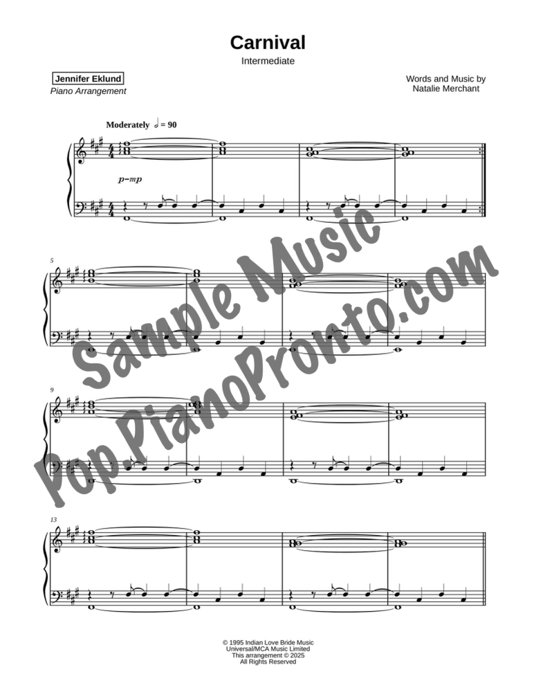 Carnival (Intermediate Piano) By Natalie Merchant - F.M. Sheet Music ...