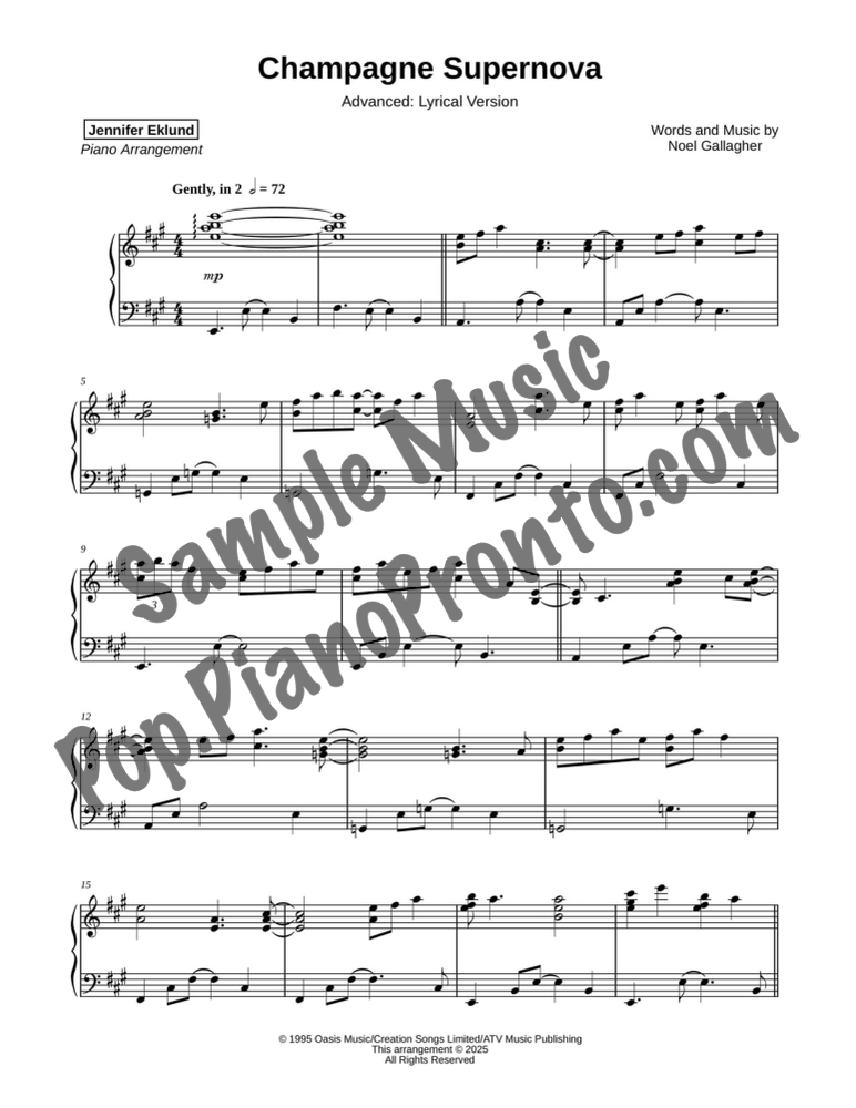 Champagne Supernova (Advanced: Lyrical Version) By Oasis - F.M. Sheet ...