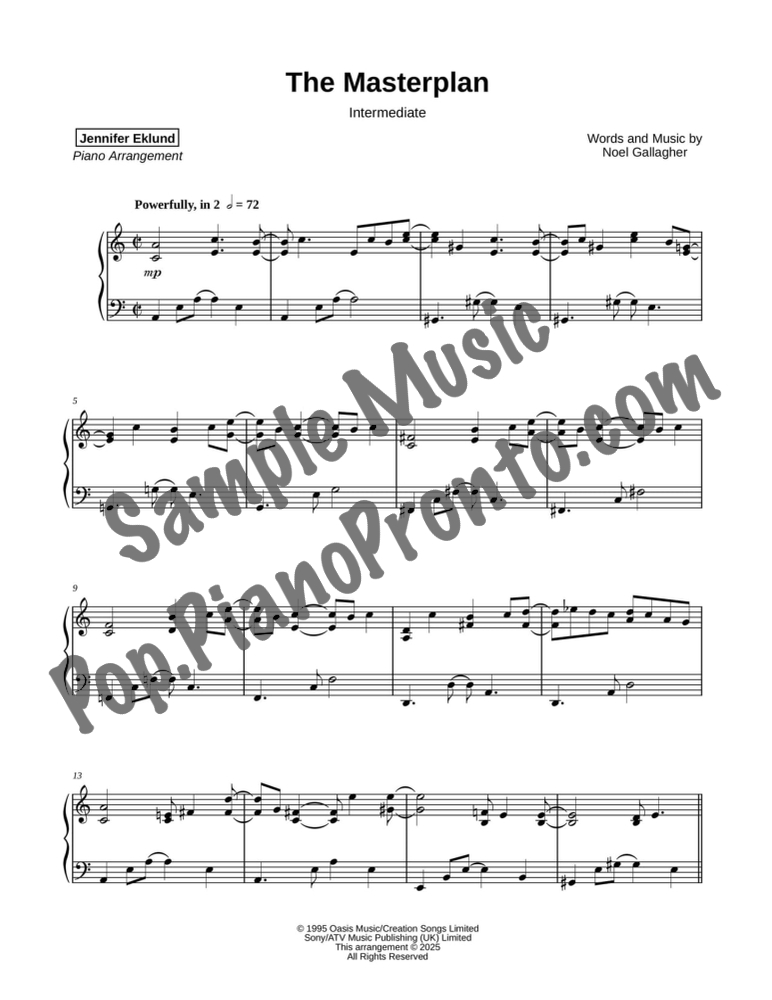 The Masterplan (Intermediate Piano) By Oasis - F.M. Sheet Music - Pop ...