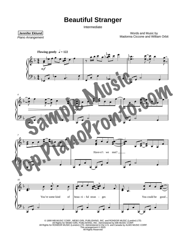 Beautiful Stranger (Intermediate Piano) By Madonna - F.M. Sheet Music ...
