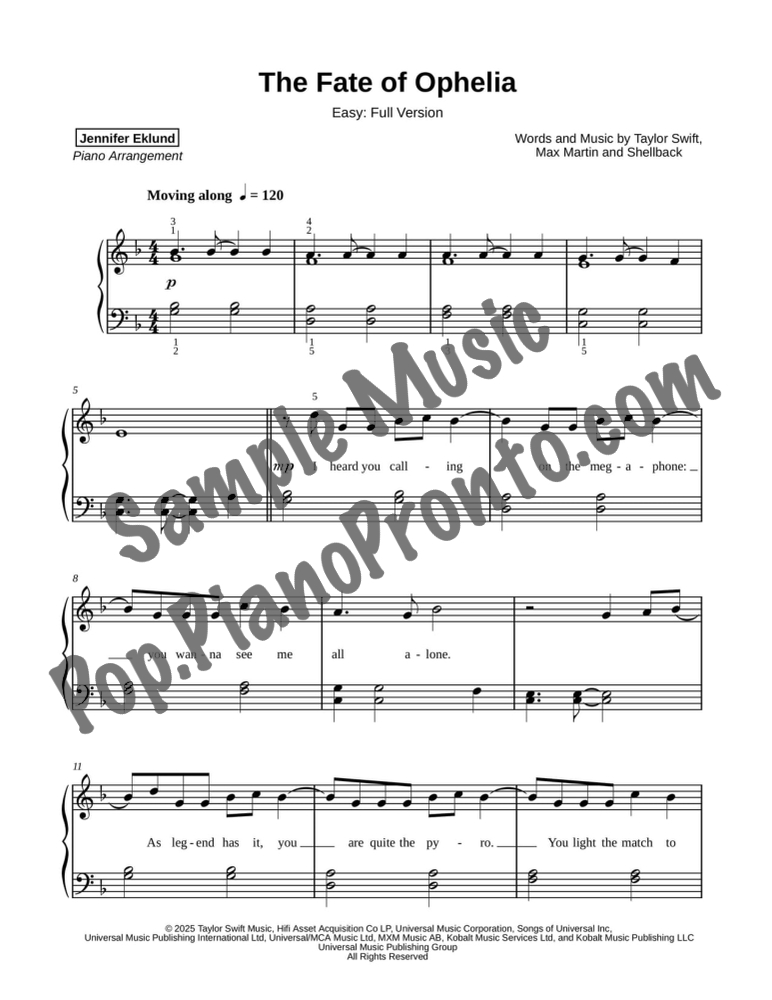 The Fate of Ophelia (Easy Piano: Full Version) By Taylor Swift - F.M ...